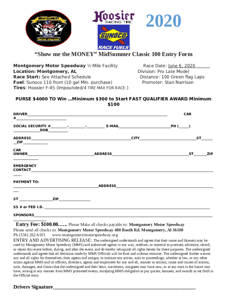 Show me the MONEY MidSummer Classic 100 Entry Doc Template | pdfFiller