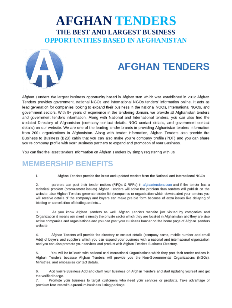 AFGHAN TENDERS - OrganizationsAfghanistan Directory Doc Template | pdfFiller