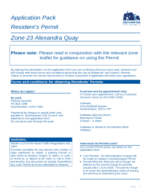 Zone 23 Alexandra Quay Residents Permit Doc Template | pdfFiller