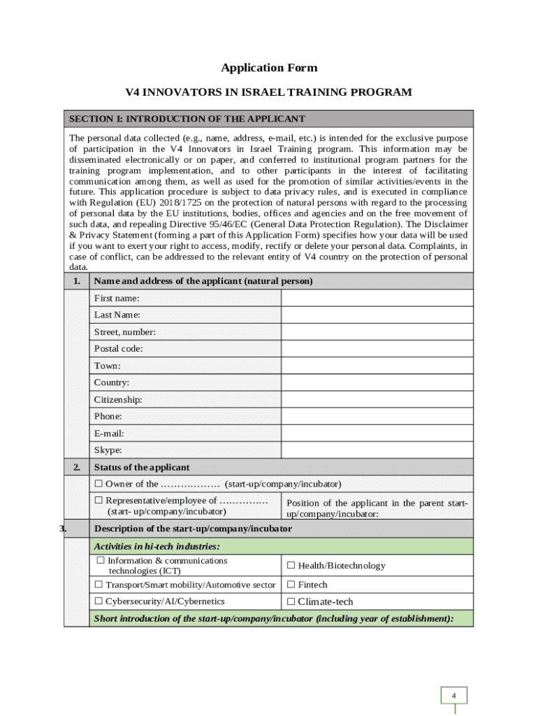 Application V4 INNOVATORS IN ISRAEL TRAINING ... Doc Template | pdfFiller