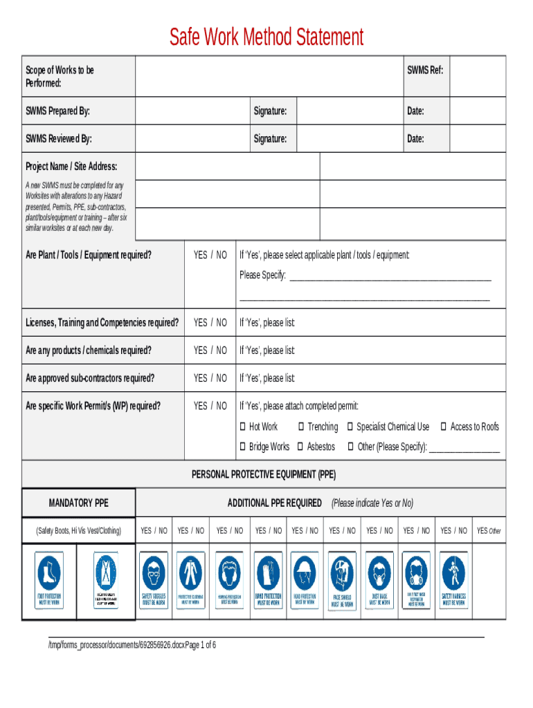 Ination Sheet Safe Work Method Statement Doc Template | pdfFiller