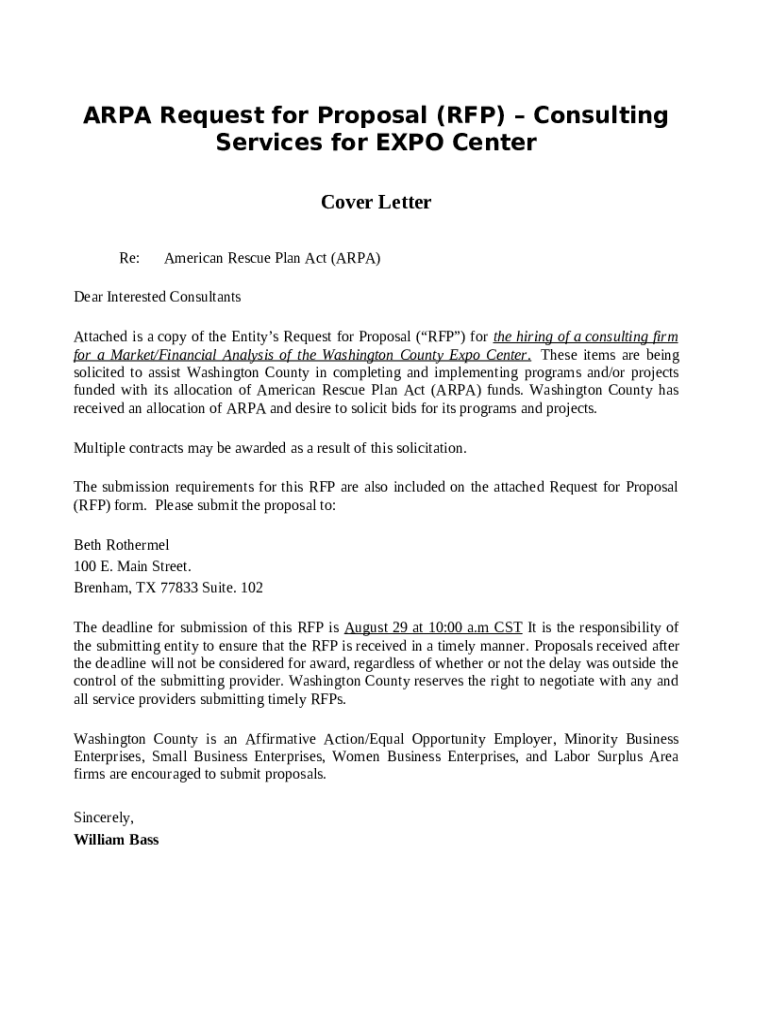 American Rescue Plan Act (ARPA) - Washington County, Texas Doc Template | pdfFiller