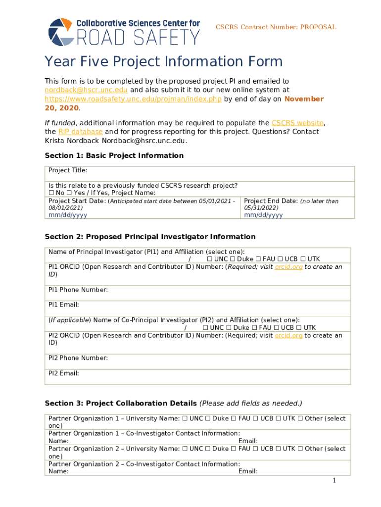 Collaborative Sciences Center for Road Safety Project Ination s Doc Template | pdfFiller