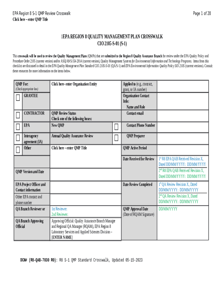 EPA Region 8 Quality Management Plan Review Documents Doc Template ...