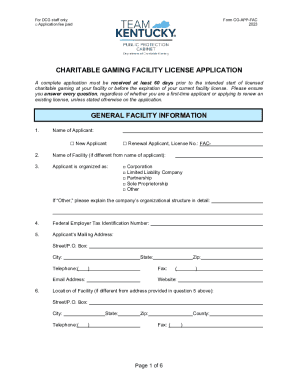 Fillable Online dcg ky Gaming Facility License Application Form Fax ...