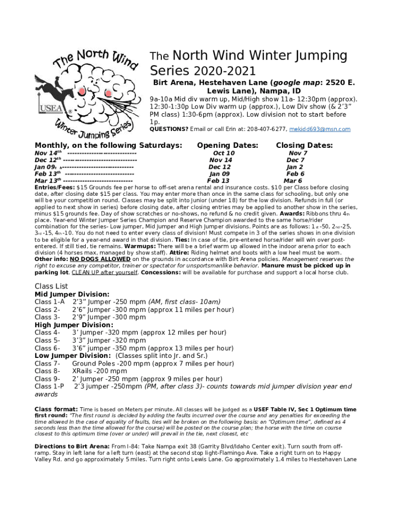 The USEA North Wind Winter Jumping Series Entry Doc Template | pdfFiller