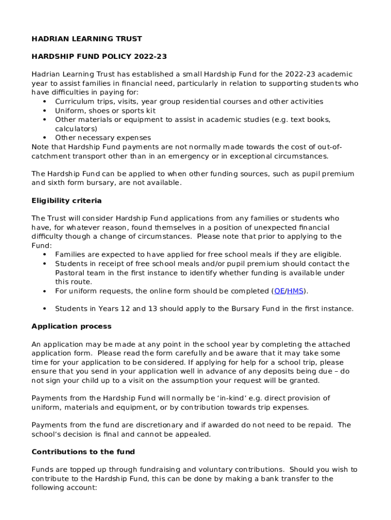 Hardship Fund Policy and Application ( ... Doc Template | pdfFiller