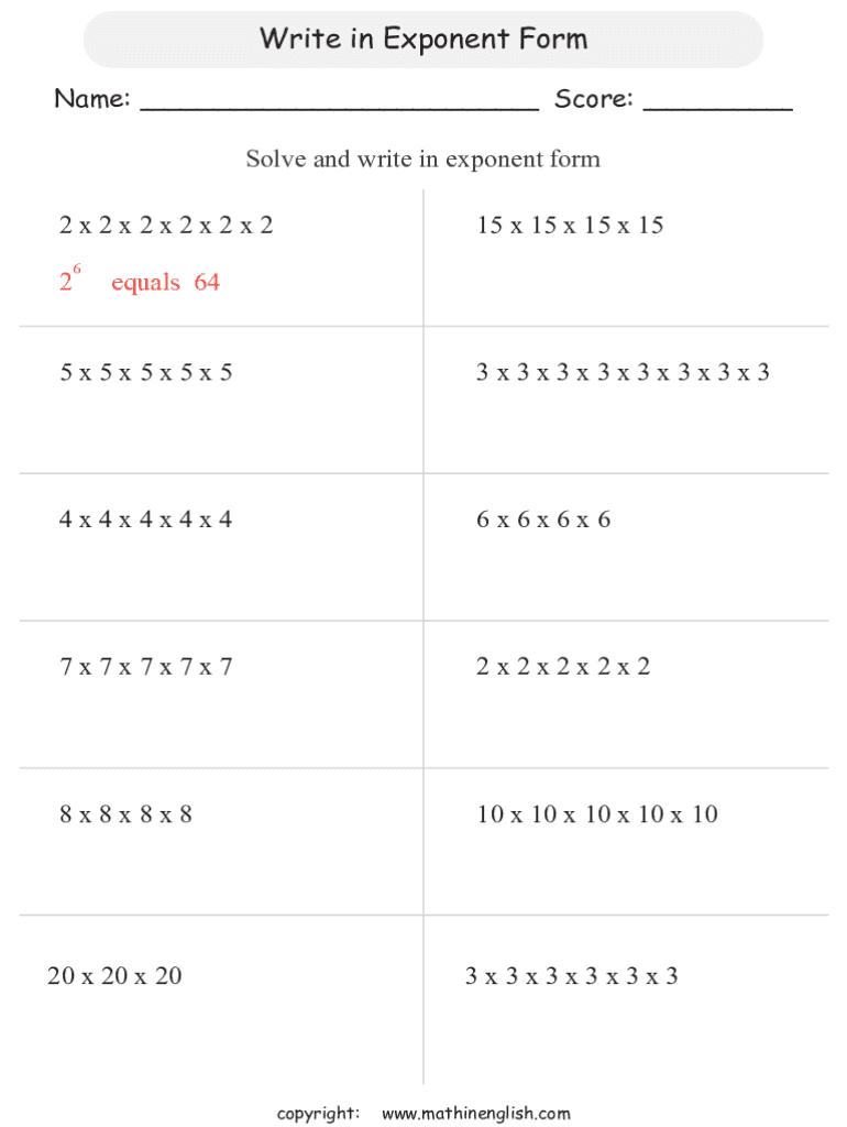 Fillable Online Exponential Form - Meaning, Conversion, Formula ... Fillable Online Exponential Form - Meaning, Conversion, Formula ...