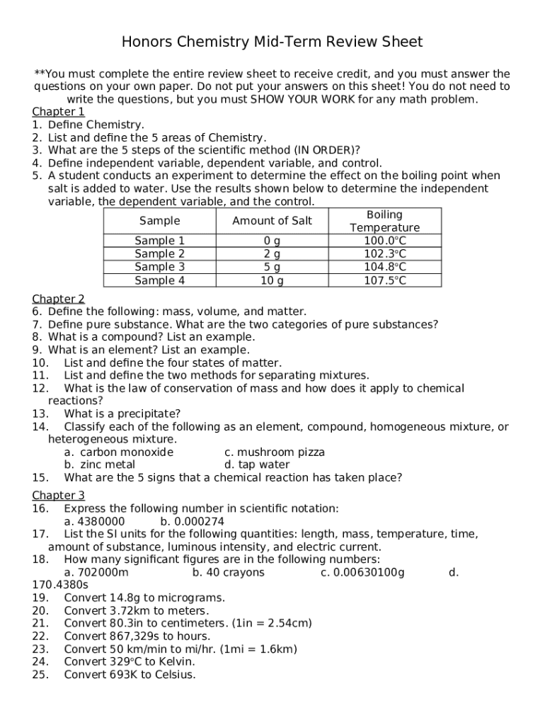 Chemistry Mid-Term Review Sheet - schoolwires henry k12 ga Doc Template ...