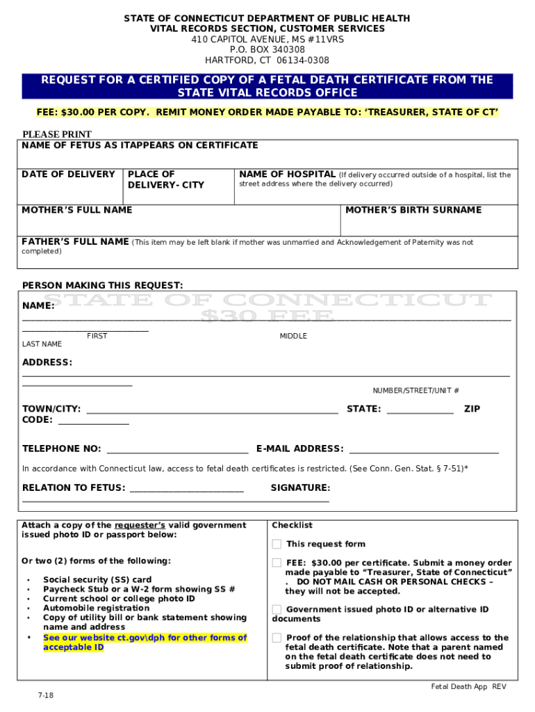 request for a certified copy of a fetal death certificate from the Doc ...