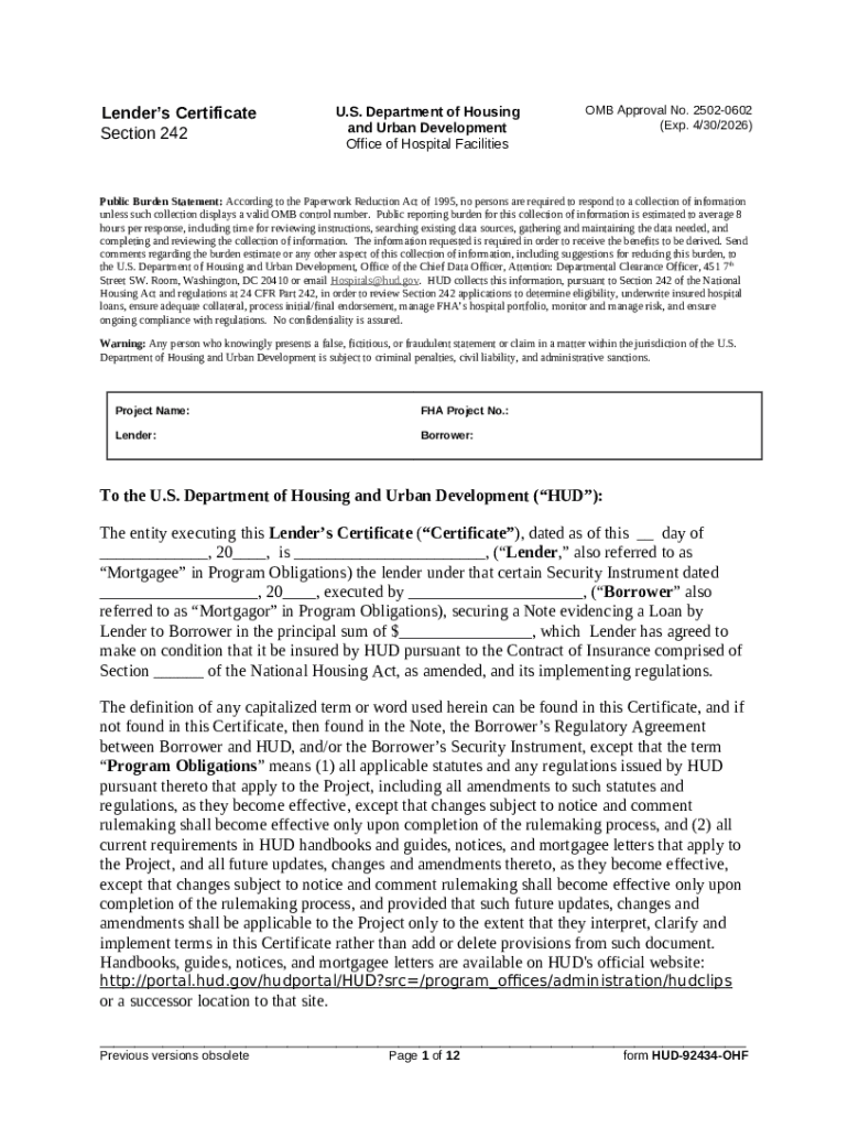 HUD-92434-OHF Doc Template | pdfFiller