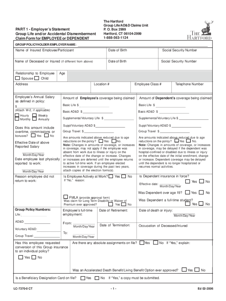Fillable Online Combined Life and/or AD&D Form w/Safe Haven Mail to CT ...