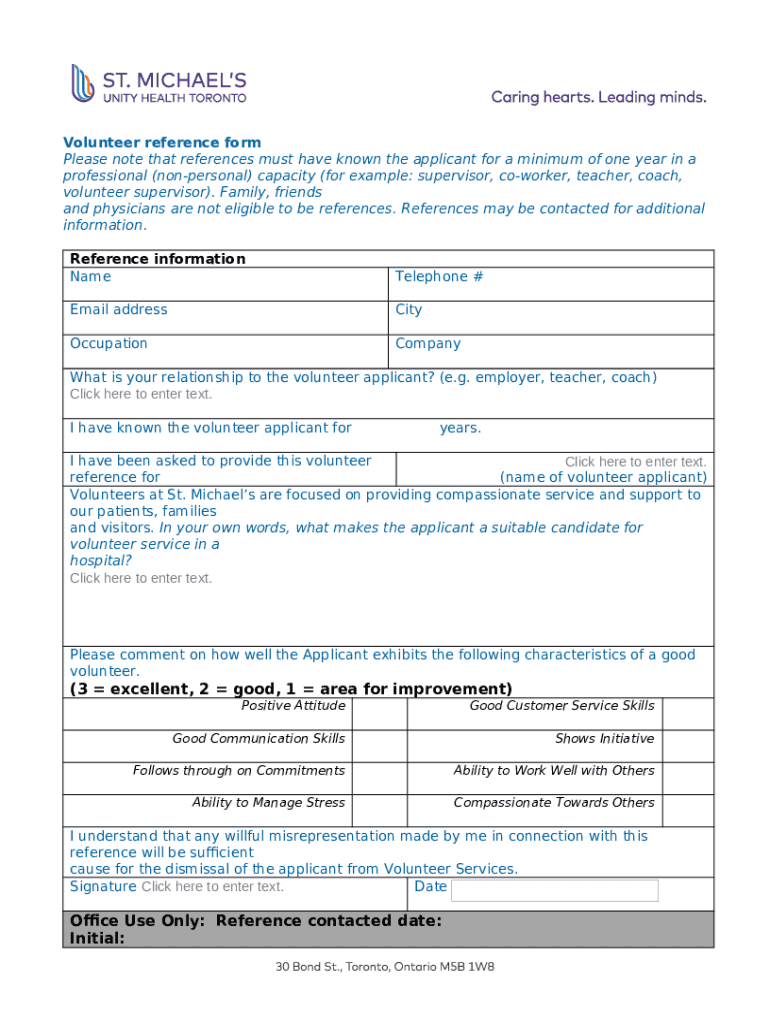St. Michael's Volunteer Reference Doc Template | pdfFiller