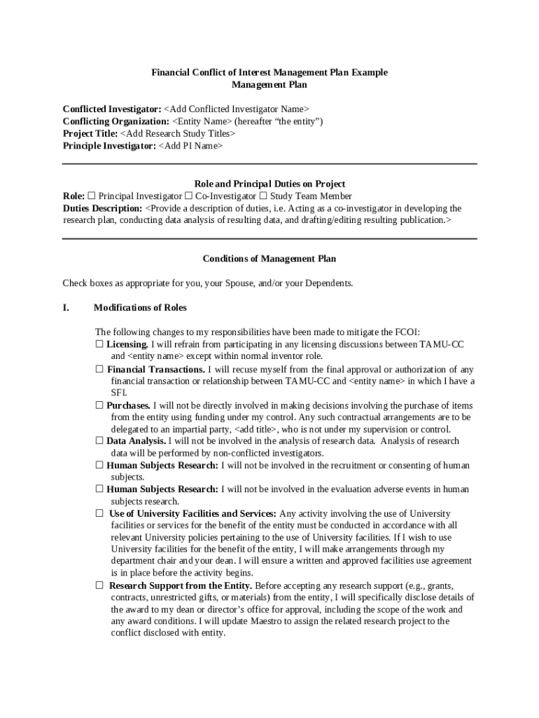 Create an SFI EntityFinancial Conflicts of Interest in Research Doc ...