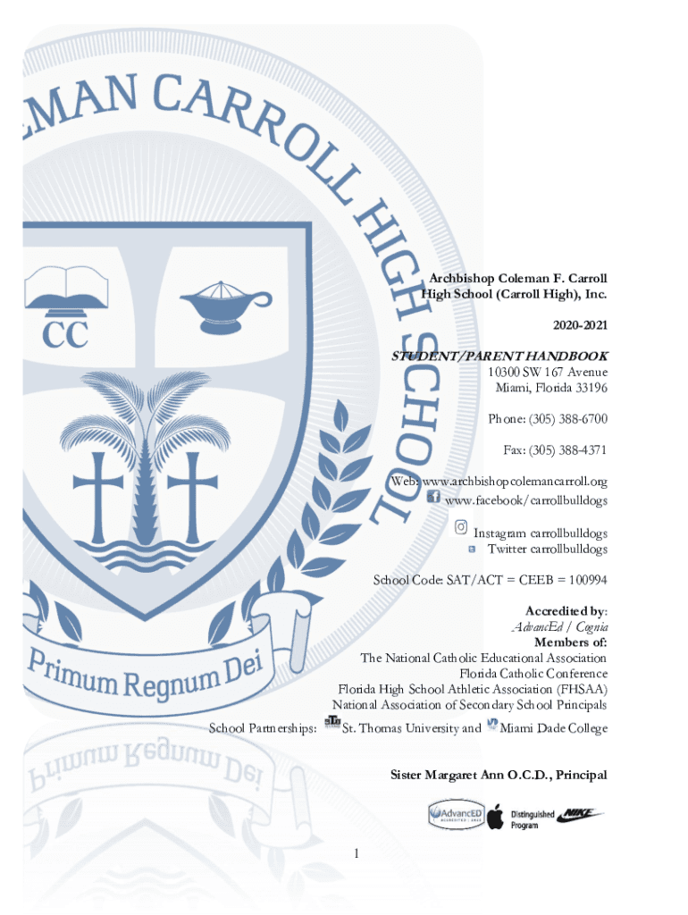 Fillable Online Archbishop Coleman Carroll High School in Miami, FL ...