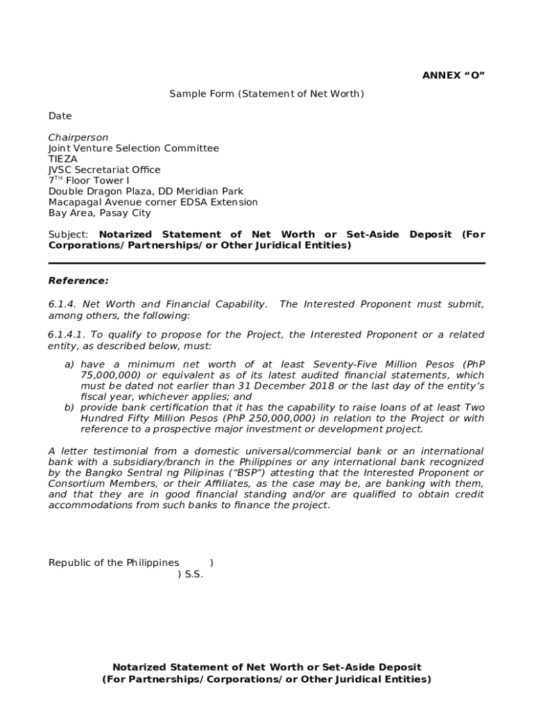 ANNEX O Notarized Certificate of Net Worth - tieza gov Doc Template ...