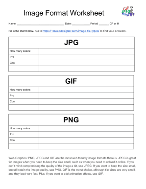 Fillable Online Image Format Worksheet JPG GIF PNG Fax Email Print ...