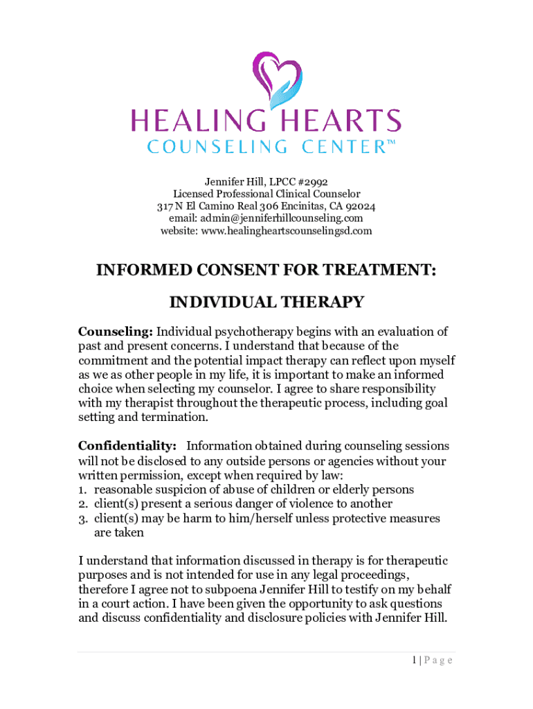 Fillable Online Welcome to Healing Hearts Counseling Center - Healing ...