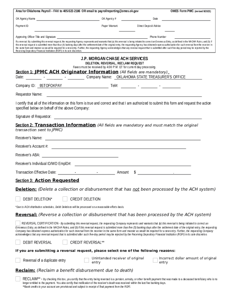 Deletion, Reversal, Reclaim Request. used by Oklahoma state agencies to ...