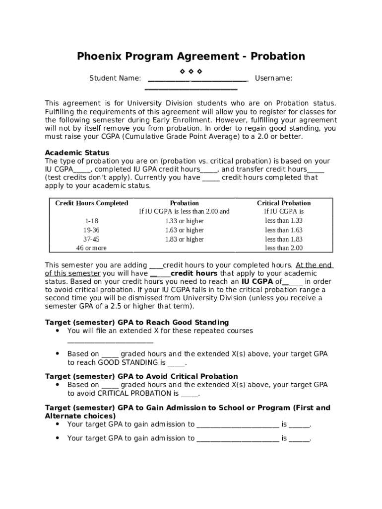 Phoenix Program Agreement - Probation - University Division Doc ...