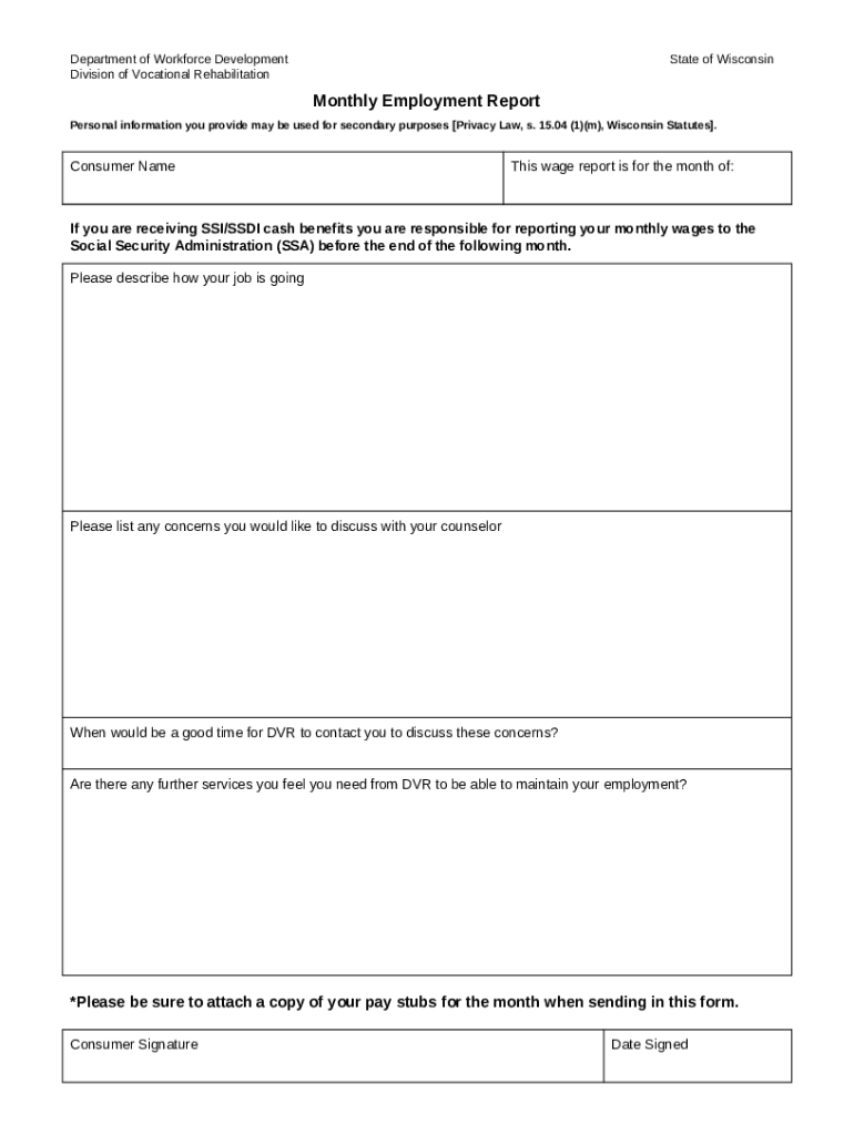 DVR-16187-E, Monthly Employment Report. This is to be completed by DVR ...