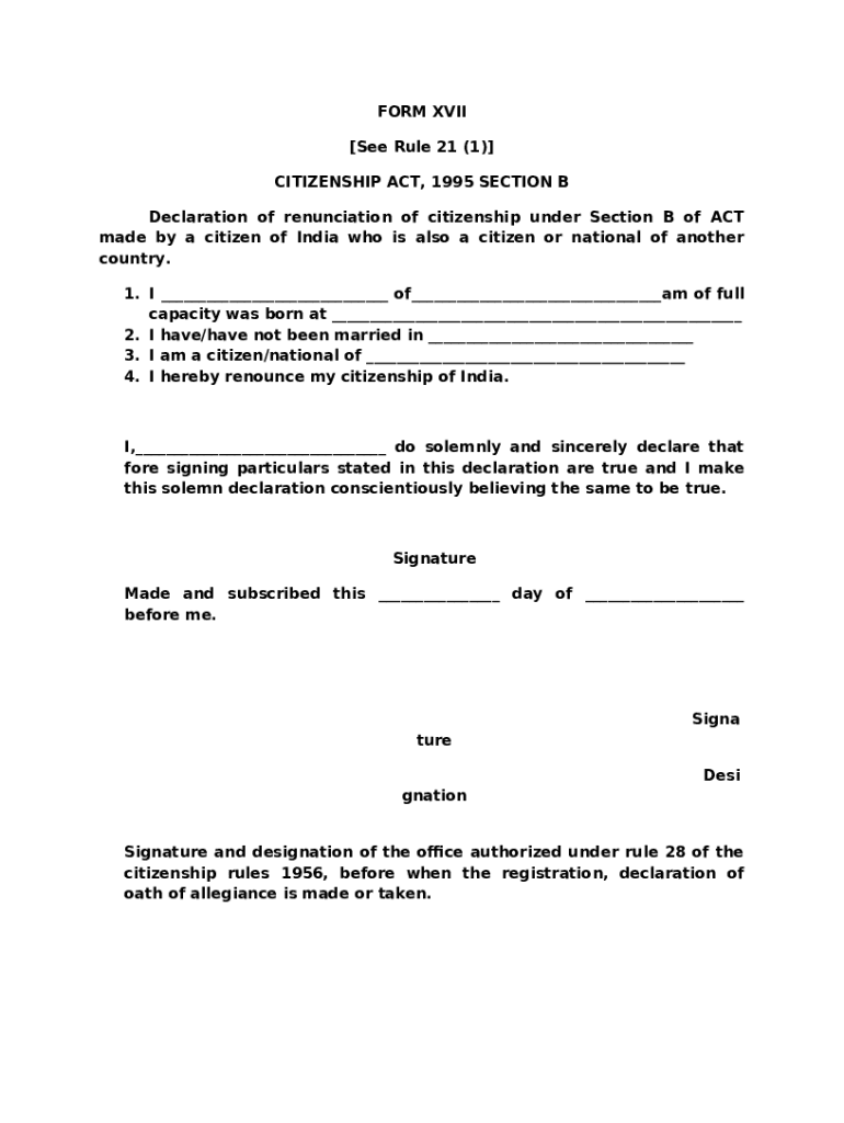 for Renunciation of Citizenship - High Commission of India Doc Template ...