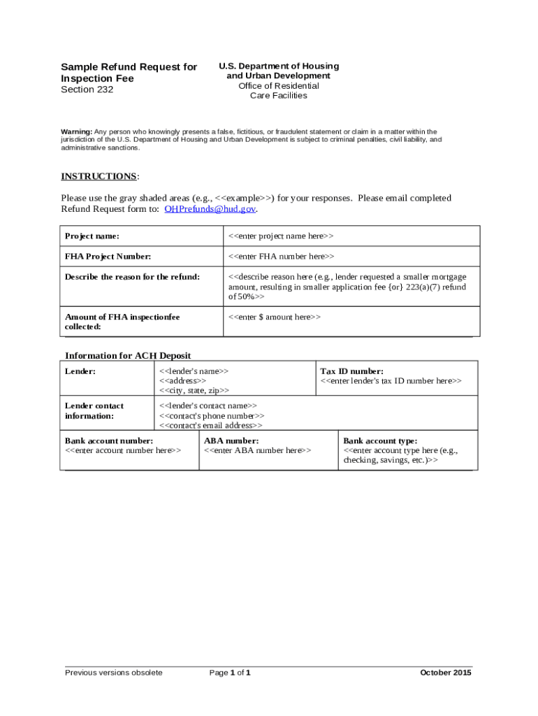 Refund Request - HUD Doc Template | pdfFiller