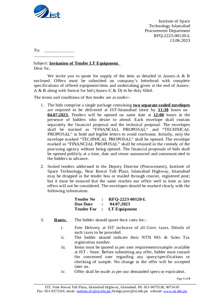 Invitation of Tender for Convocation services and Catering Doc Template | pdfFiller