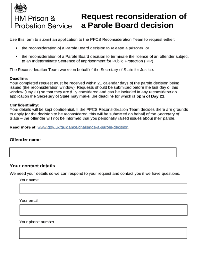 CPD1: Request reconsideration of a Parole Board ... Doc Template | pdfFiller