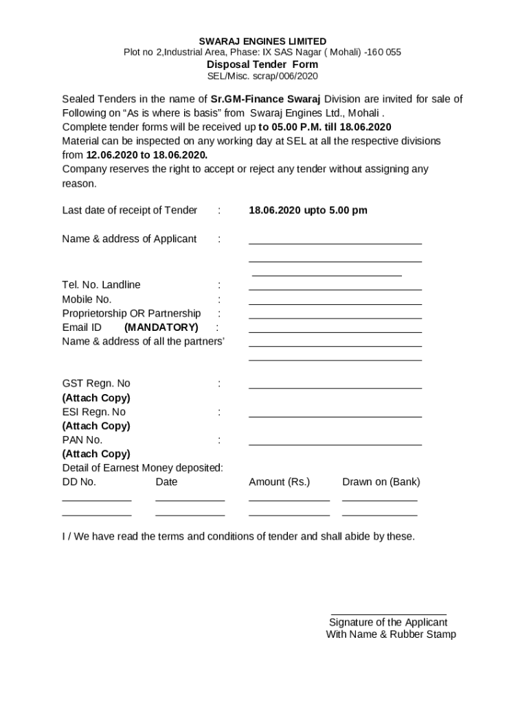 Disposal Tender Doc Template | pdfFiller