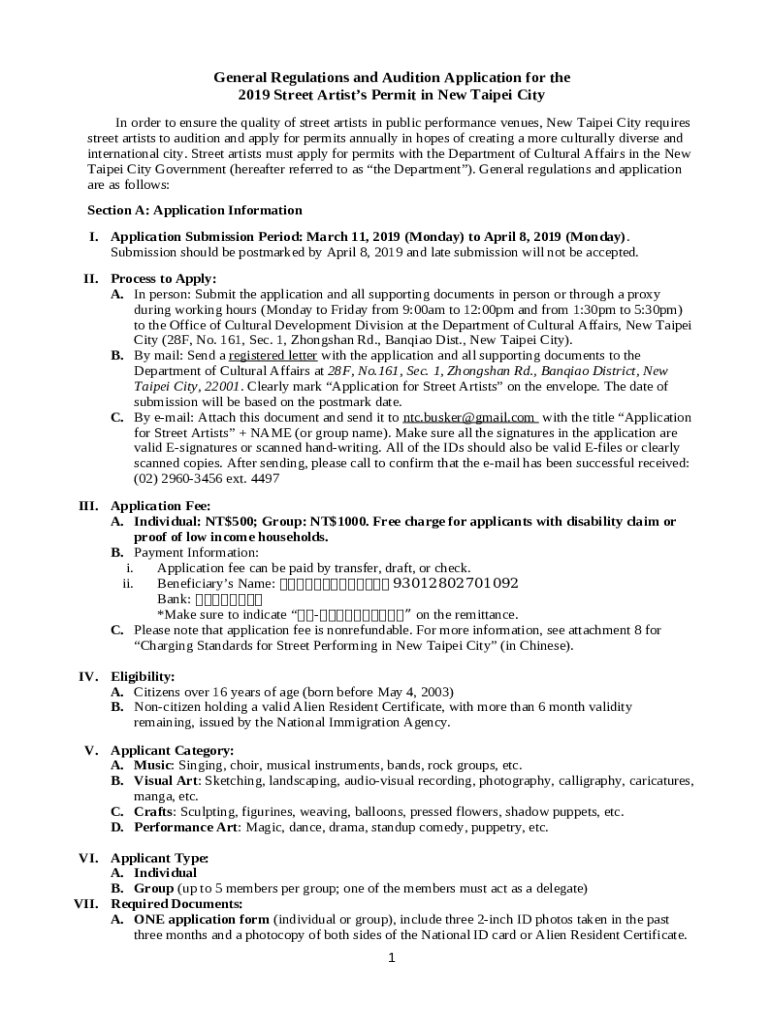 Taipei City upgrades street artist regulations Doc Template | pdfFiller