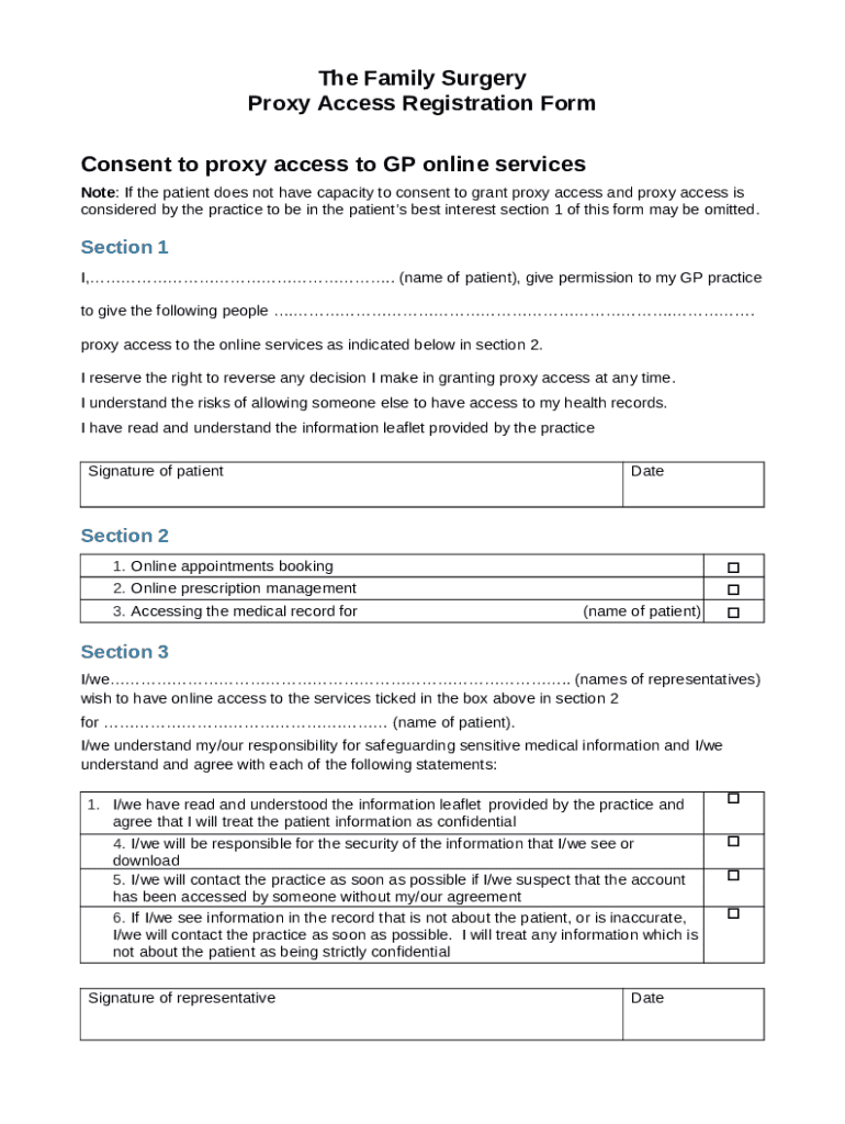 Proxy Access Online Services Poole Town Surgery Doc Template | pdfFiller