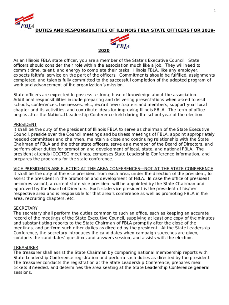 duties and responsibilities of illinois fbla state officers for ... Doc Template | pdfFiller