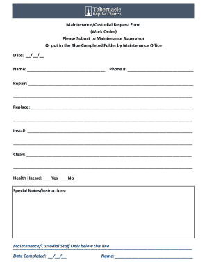 Fillable Online Maintenance/Custodial Request Form (Work Order) Fax ...