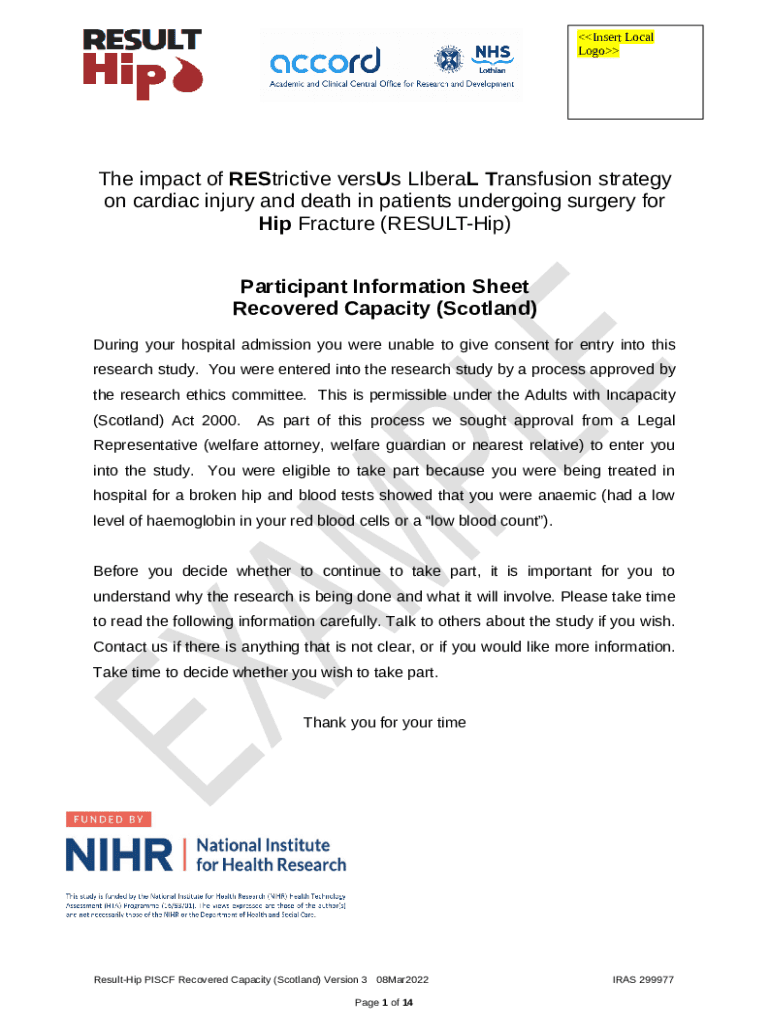 Participant Ination Sheet Recovered Capacity (Scotland) Doc Template | pdfFiller