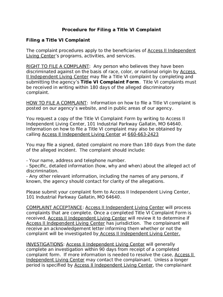 access ii independent living center title vi complaint Doc Template ...