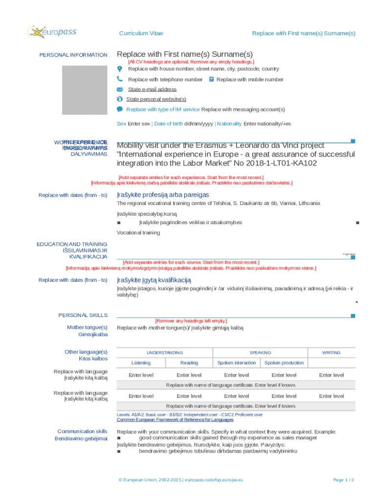 Europass CV at Docx Doc Template | pdfFiller