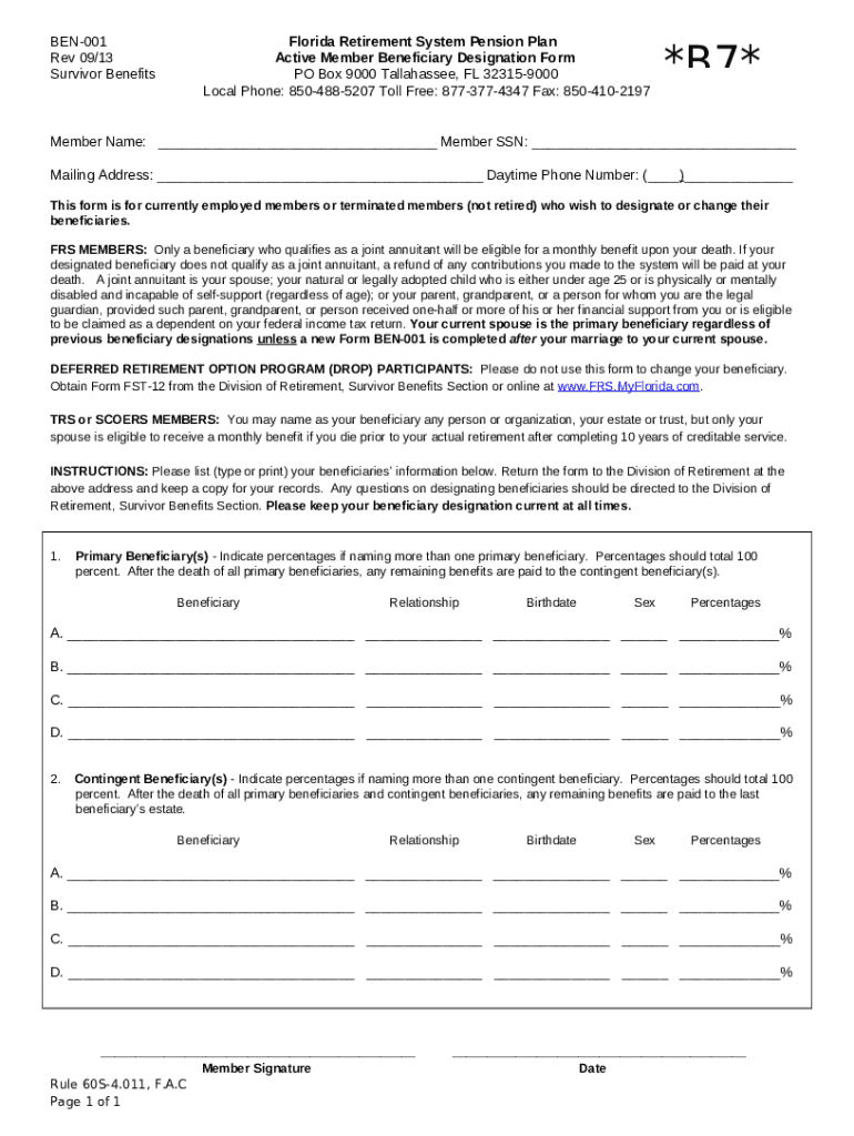 FRS-Pension-Plan-Beneficiary-Designation--for- ... Doc Template | pdfFiller