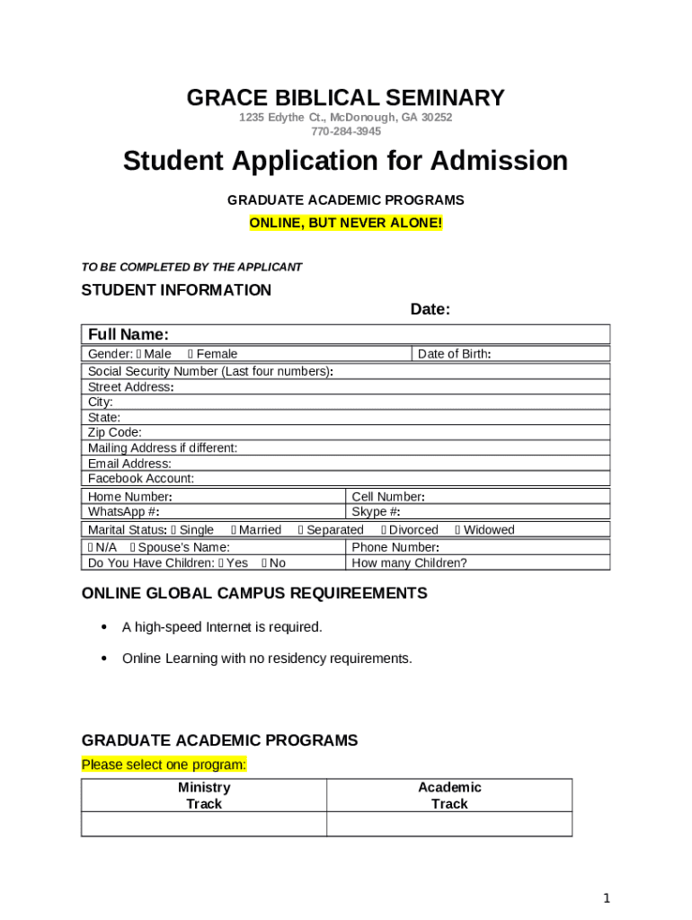 Grace Biblical Seminary: ChurchUnited States Doc Template | pdfFiller