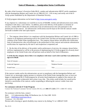 State of Minnesota - Immigration Status Certification - Doc Template ...