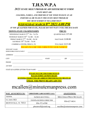 Fillable Online 2023 State Meet Program Advertisement Form Fax Email Print - pdfFiller