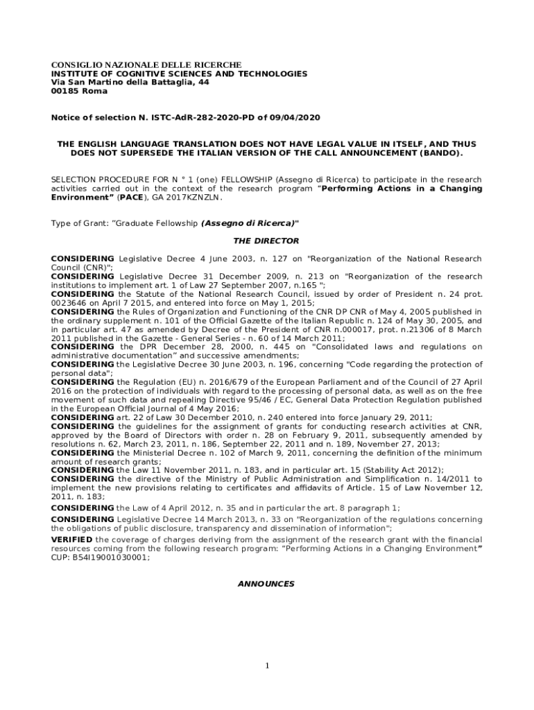 Bandi di concorsoIstituto di Scienze e Tecnologie della ... Doc Template | pdfFiller