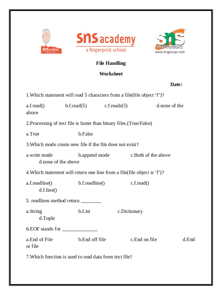 File Handling Worksheet Date Doc Template | pdfFiller