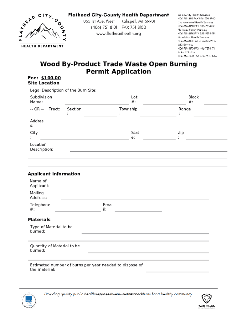 Burning Permit Application - $100.00 Fee - flathead mt Doc Template ...