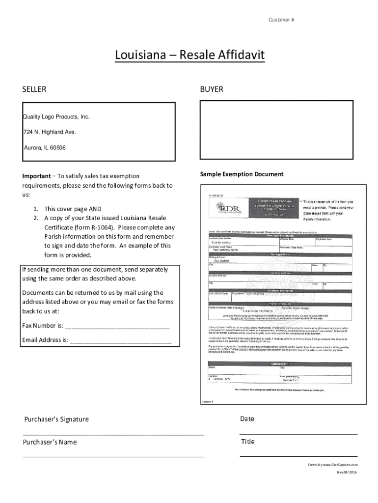 Fillable Online LouisianaResale Affidavit Fax Email Print - pdfFiller