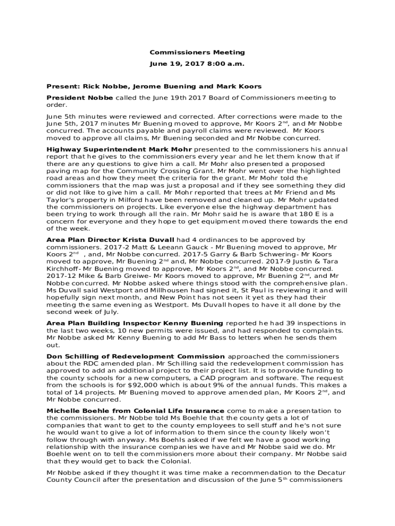 Mr Koors moved to approve all claims, Mr Buening seconded and Mr Nobbe concurred Doc Template ...