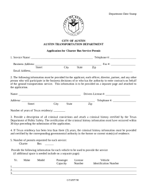 Charter Bus Service Permit applicationAustinTexas. ... Doc Template ...