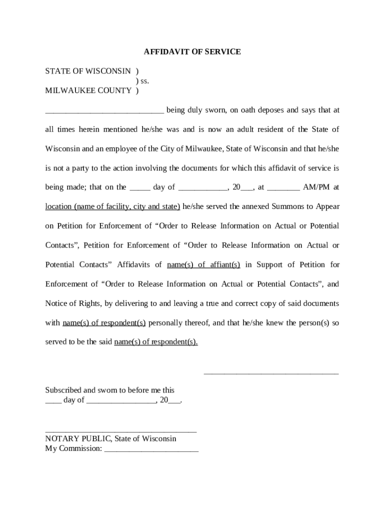 Affidavit State of Wisconsin - city milwaukee Doc Template | pdfFiller