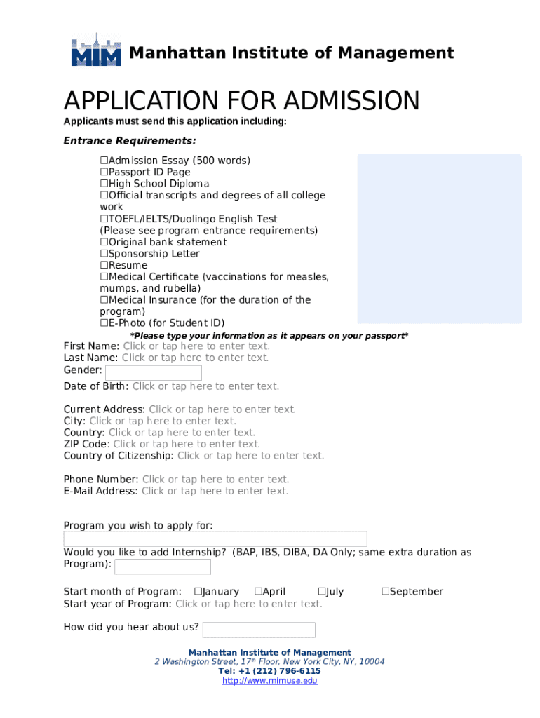 Admission Application Requirements Doc Template | pdfFiller