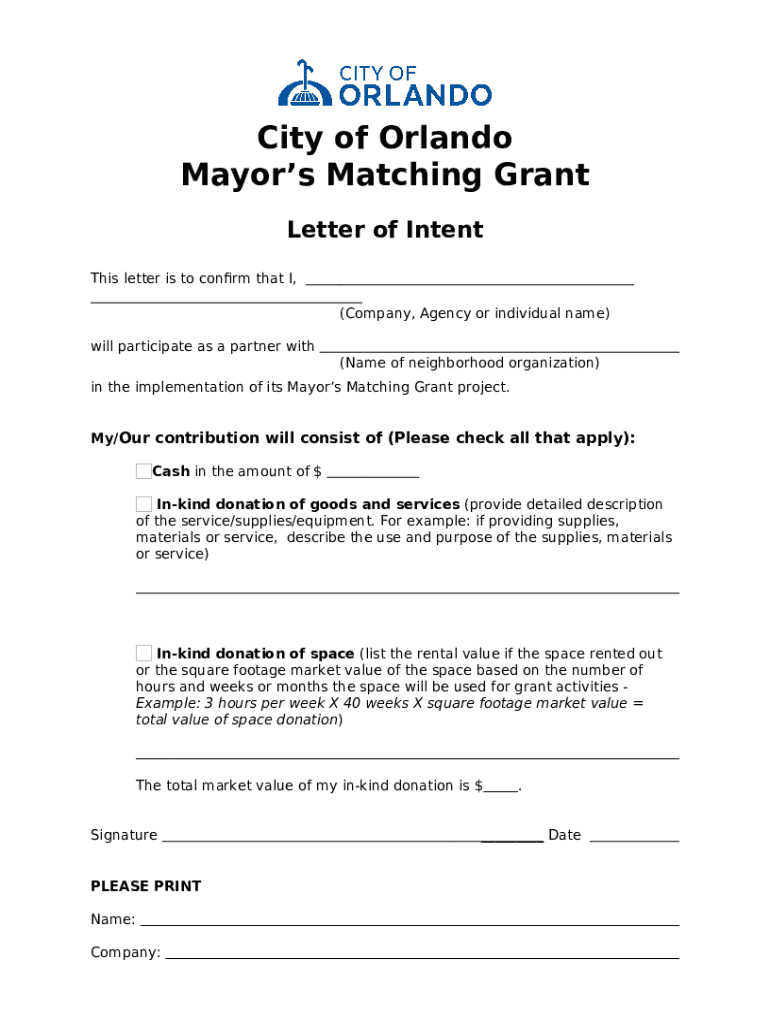 MAYOR'S NEIGHBORHOOD MATCHING GRANT AGREEMENT Doc Template | pdfFiller